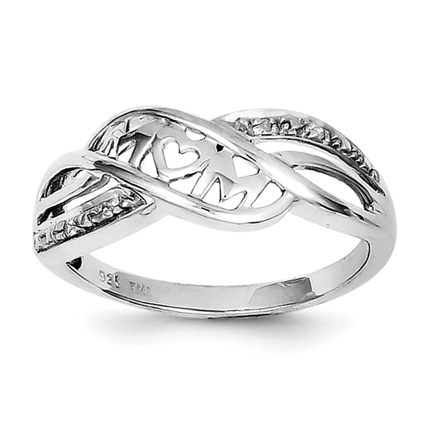 Sterling Silver Rhodium Plated Diamond Heart Mom Ring - Walmart.com