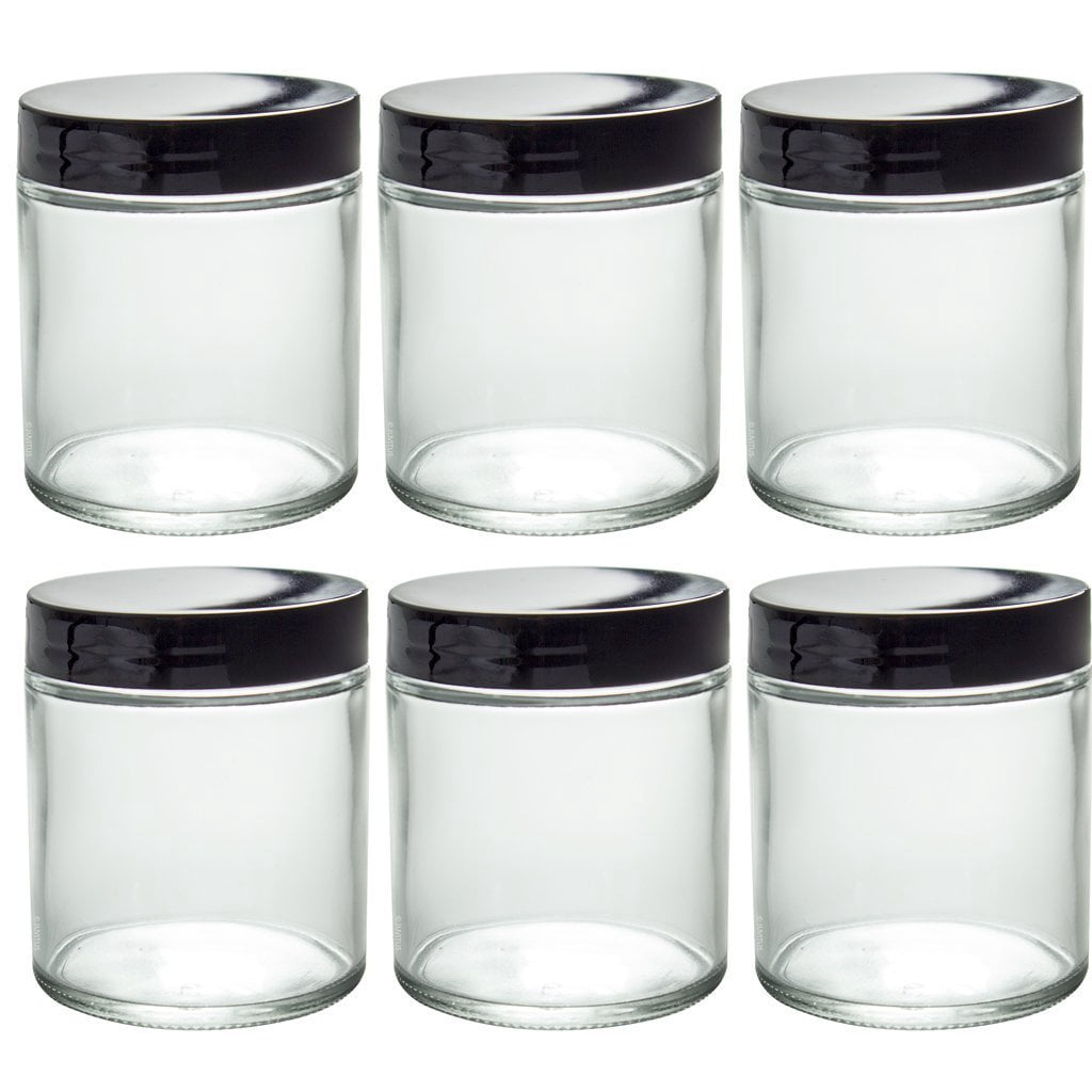 8 Oz CLEAR Glass Jar Straight Sided With Black Lid Pack Of 12 8 Oz CLEAR Glass Jar Straight Sided With Black Lid Pack Of 12