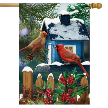 Toland Home Garden Pinecone Chickadees Winter Flag Double Sided 28x40 ...