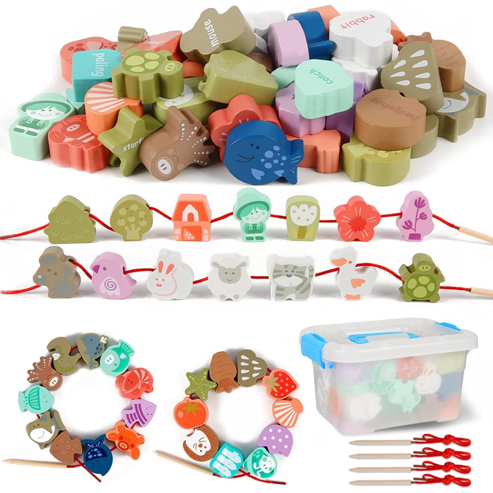 PEACNNG Threading Toys, 42 Pieces Bead Block Toys, Educational Animal ...