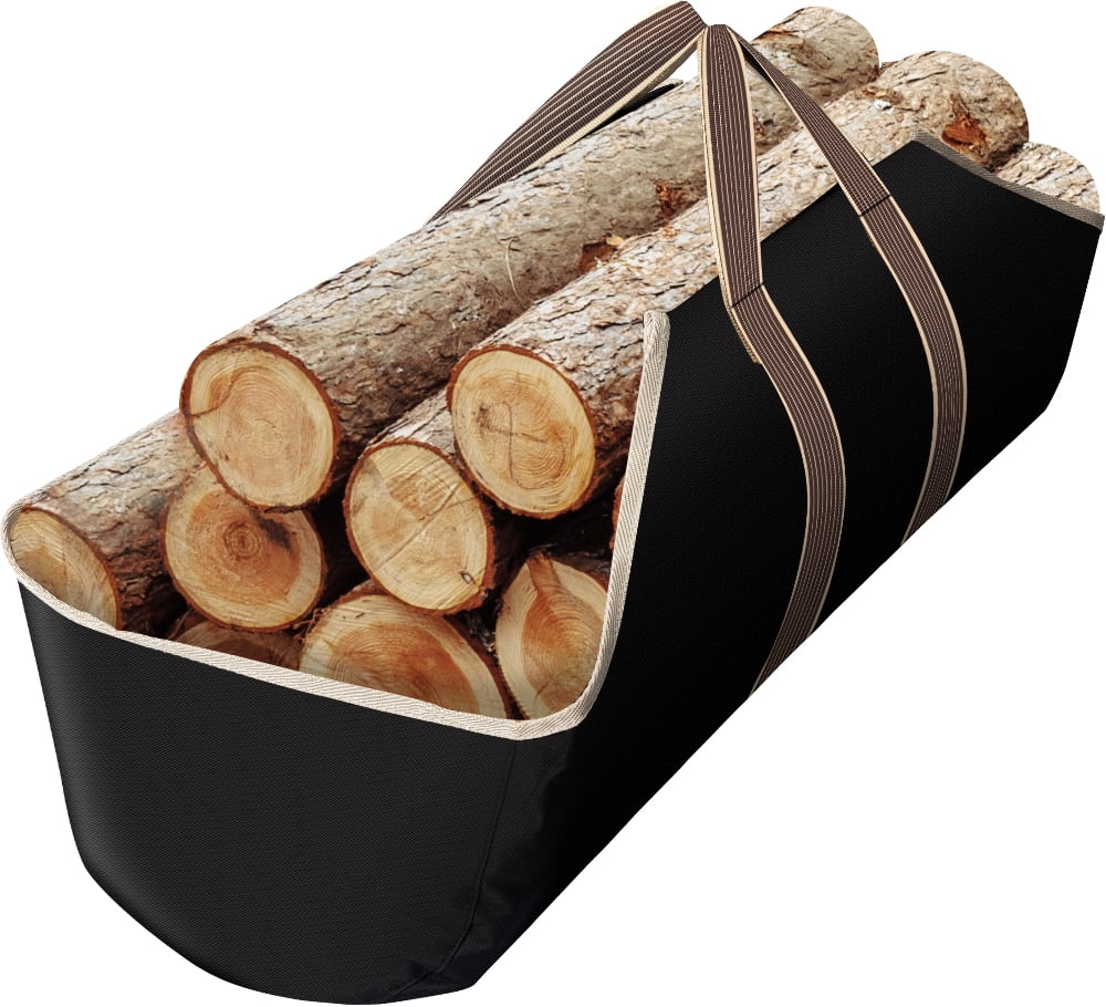 Amagabeli Large Canvas Firewood Carrier Log Tote Bag Indoor Fireplace ...