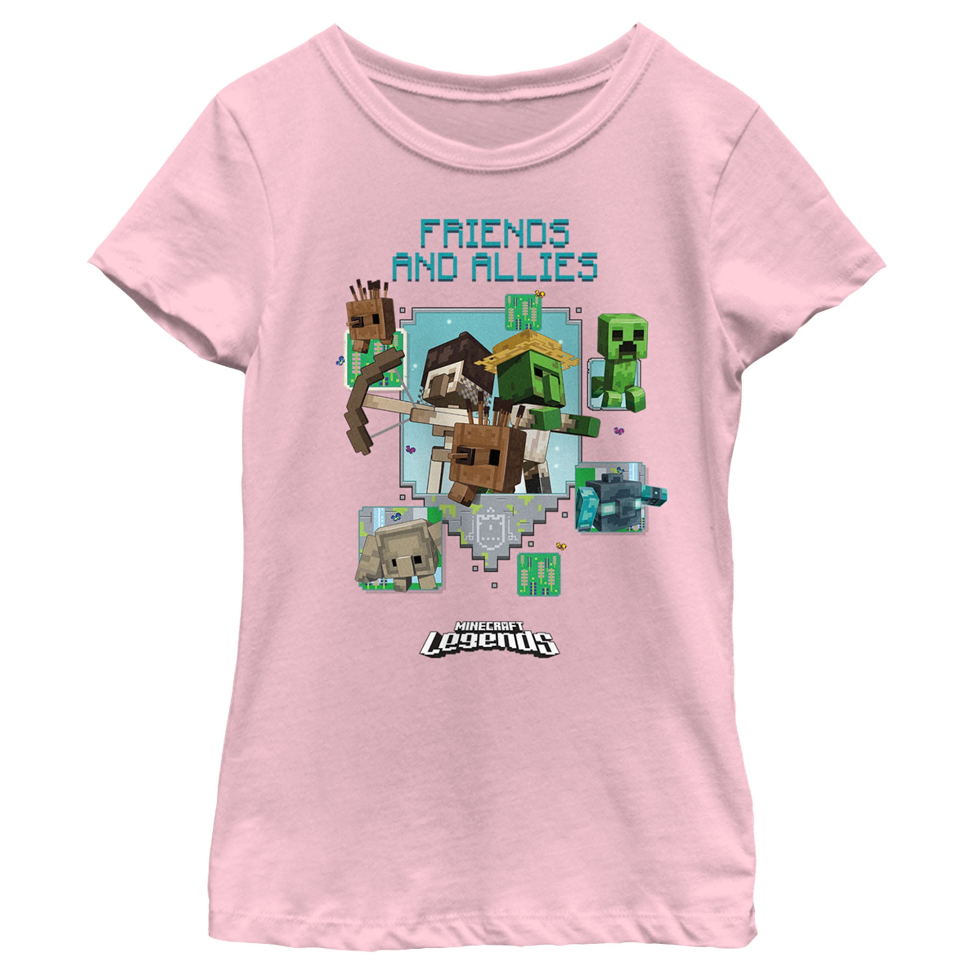 Girl's Minecraft Legends Friends and Allies Graphic Tee Light Pink X ...