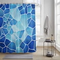 Blue Mosaic Shower Curtain, Modern Abstract Crimson Tiles Geometric Art ...