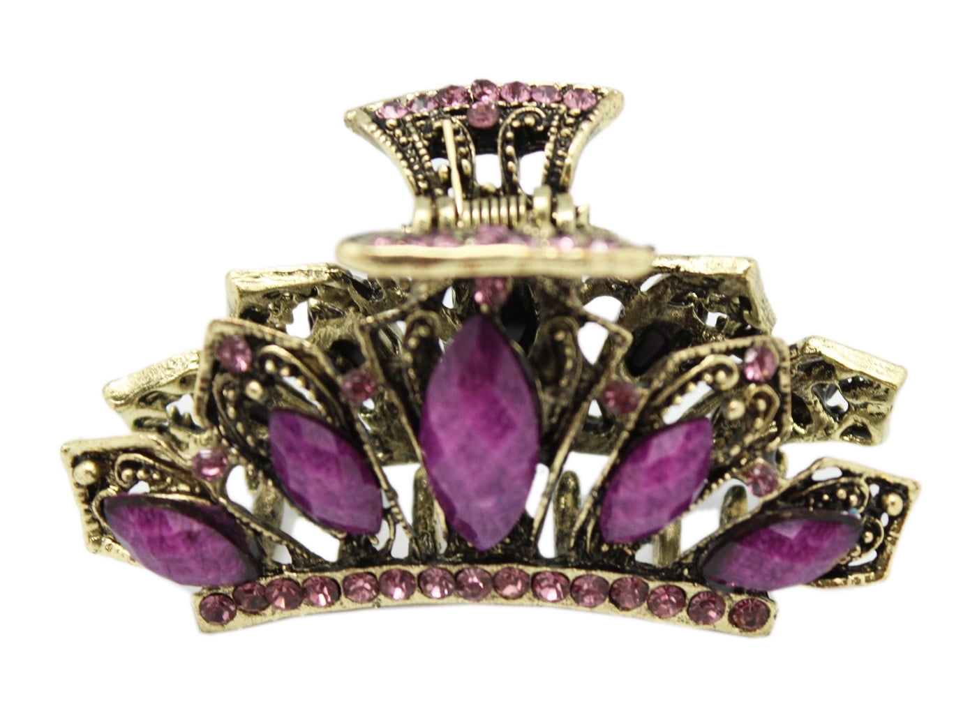 Bronze Princess Tierra Hair Claw Clip w Elegant Purple Rhinestone Hair ...