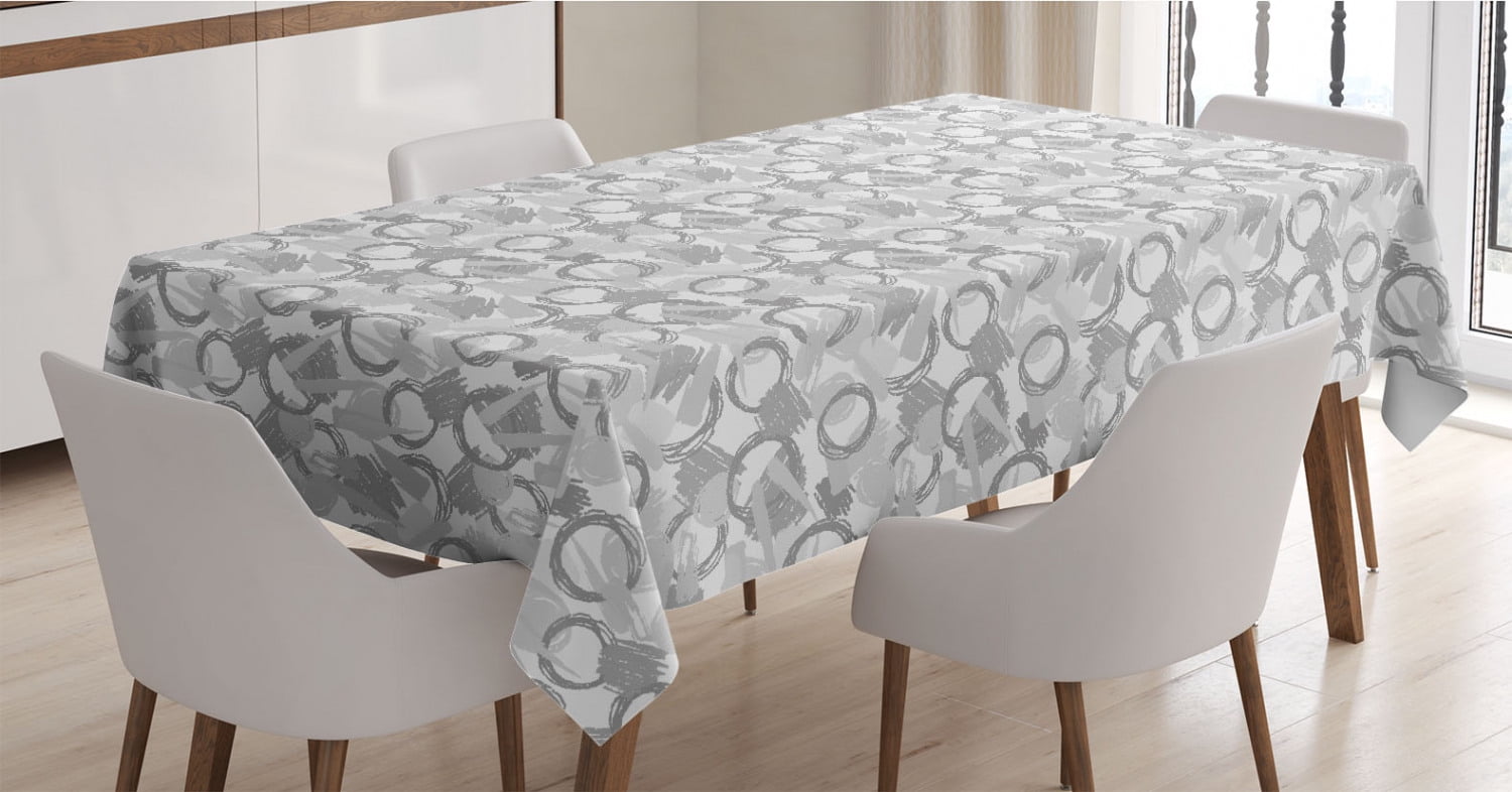 Abstract Tablecloth, Geometric Sketchy Brush Strokes Circle Rings Paint ...