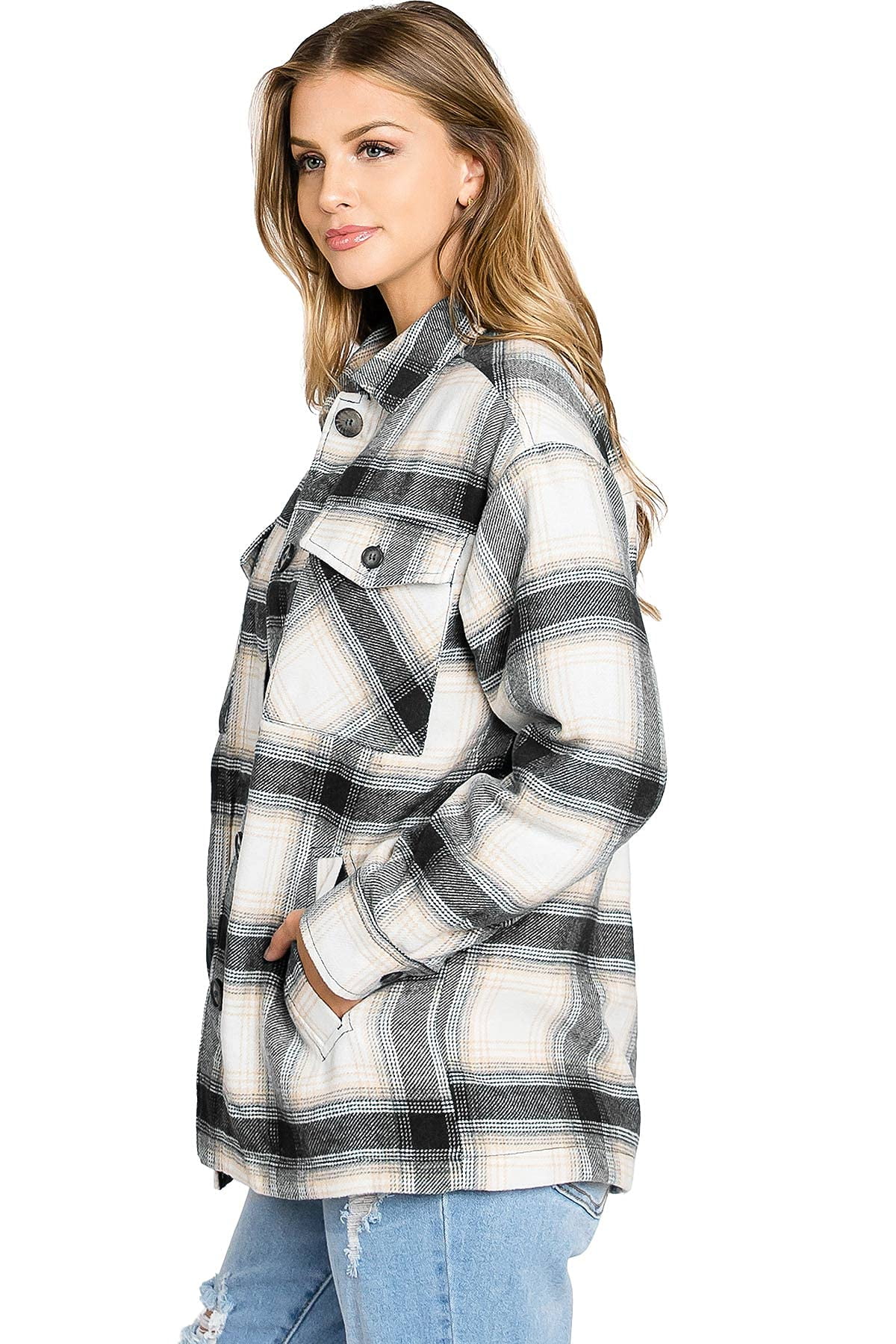 Buy Love Tree Women's Oversize Sherpa Lined Plaid Flannel Shirt Jacket ...