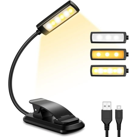 Reading Lamp, Clip Light 6 LED Rechargeable Reading Lamp, 3 Brightness ...