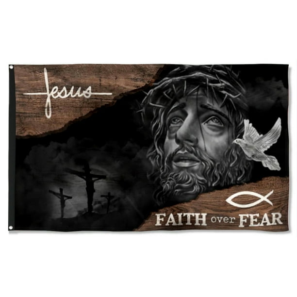 Cayyon Jesus Flag 3x5feet Jesus Faith Over Fear Grommet Flag Banner