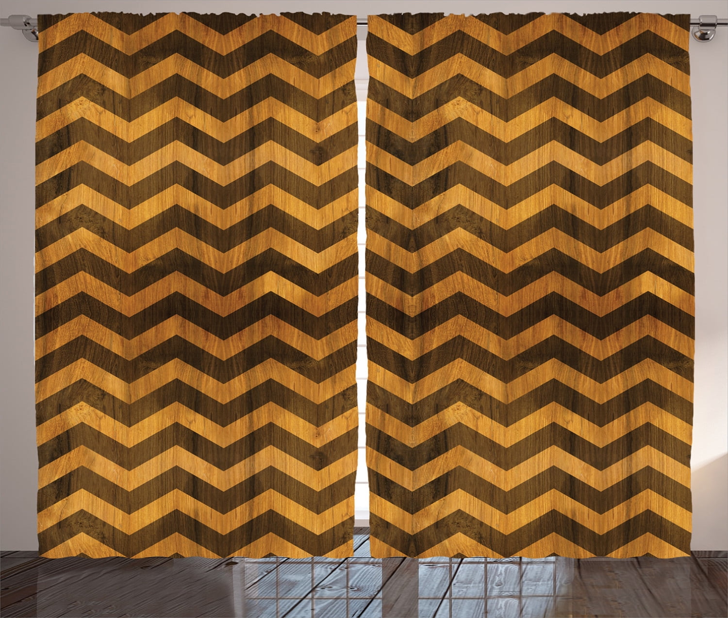 Chevron Decor Curtains 2 Panels Set, Zigzag Chevron V-Shaped Motif ...