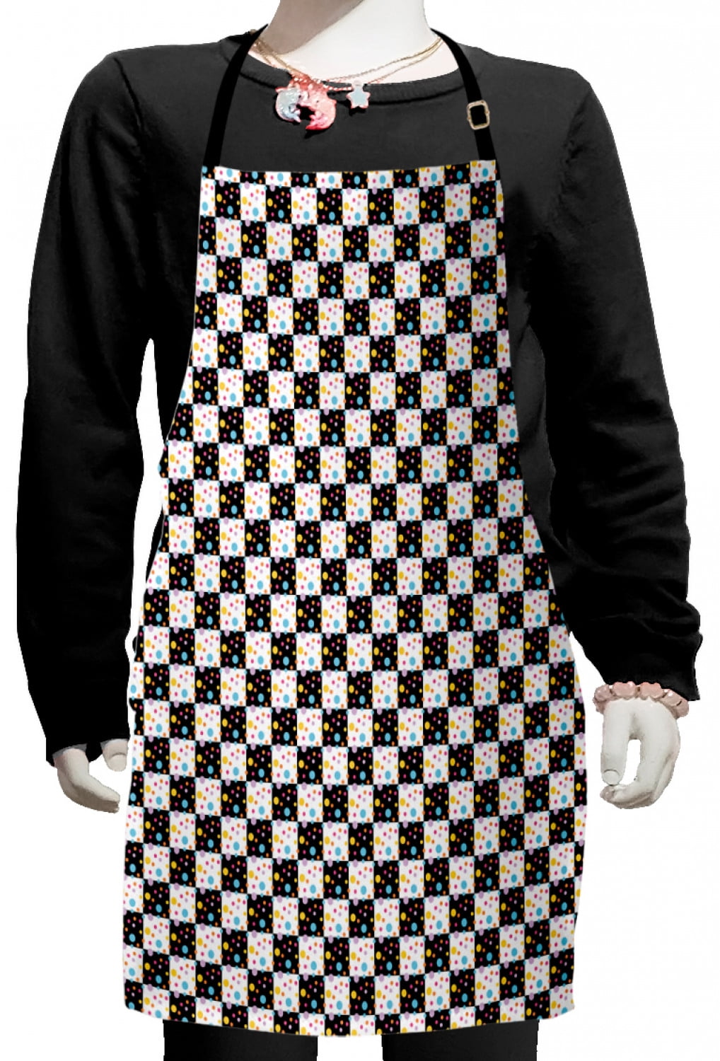 Colorful Kids Apron, Black and White Checkered Pattern with Lively ...