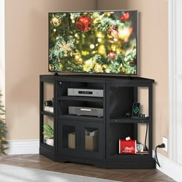 Afuhokles Corner TV Stand for TVs up to 55 inch with Power Outlet and Led Light Wood Entertainment Center TV Media Console with Storage Black Walmart