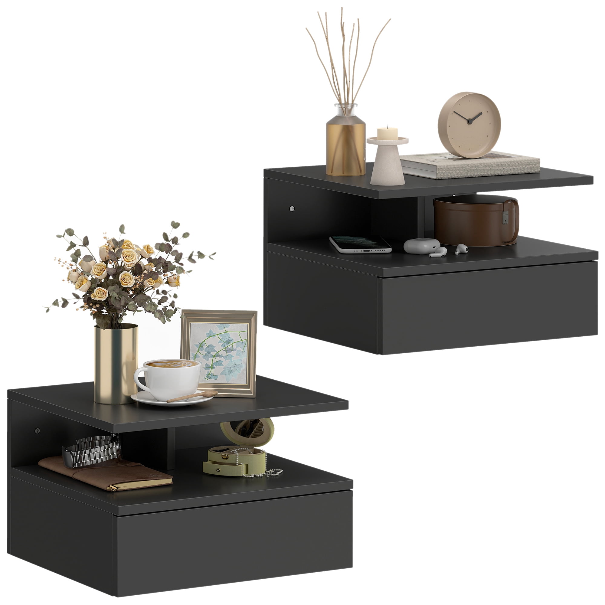 Click here for Homcom Floating Nightstand Set Of 2  Bedside Table... prices