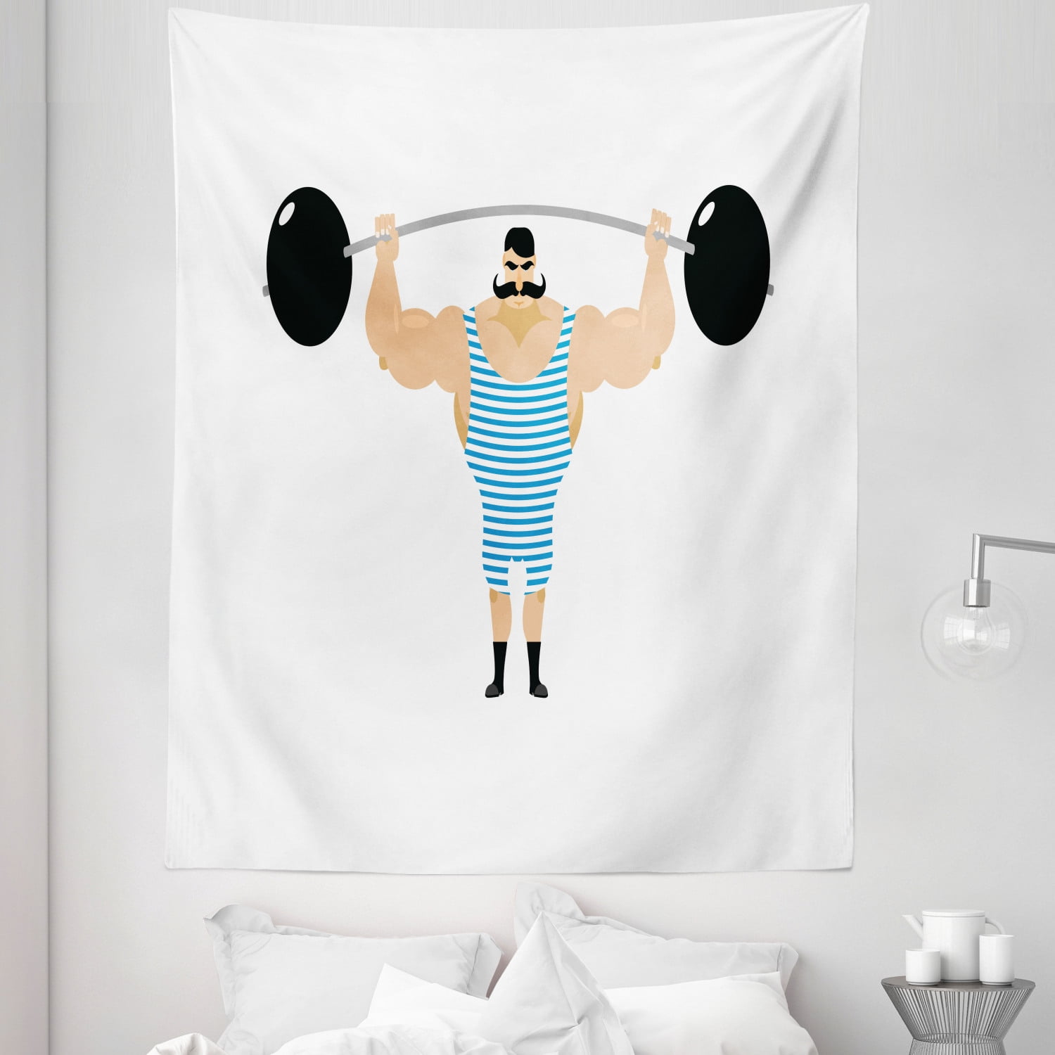 Circus Tapestry, Comic Retro Strong Muscular Bodybuilder with Moustache ...