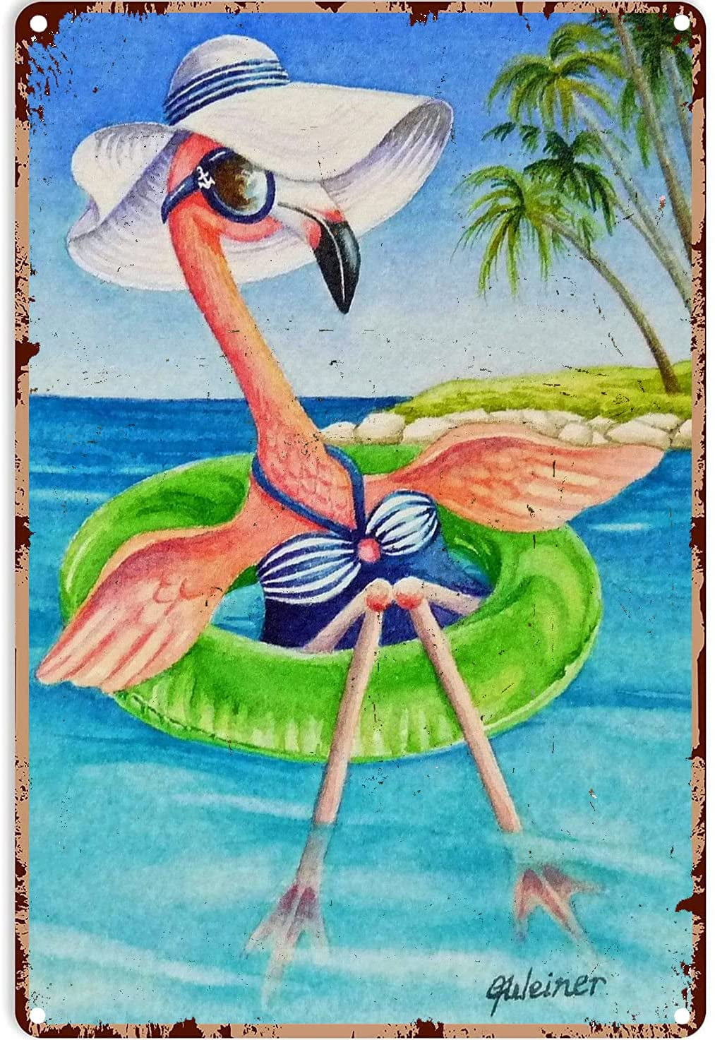 Funny Swimming Pool Signs Flamingo Pool Rule Metal Sign Decor Tin ...