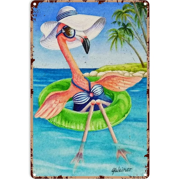 Funny Swimming Pool Signs Flamingo Pool Rule Metal Sign Decor Tin ...