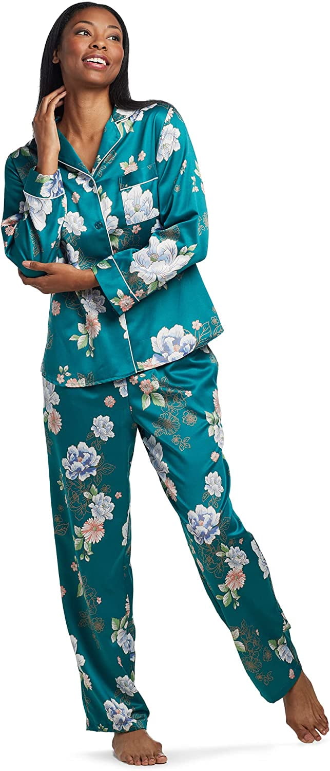 Miss Elaine Pajama Set Womens Satin Pj Set Elastic Waist And Button