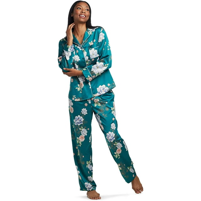 Miss Elaine Pajama Set Womens Satin Pj Set Elastic Waist And Button