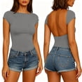 Ruimatai Women's Boat Neck Open Back Short Sleeve Form Fitted Bodysuits ...