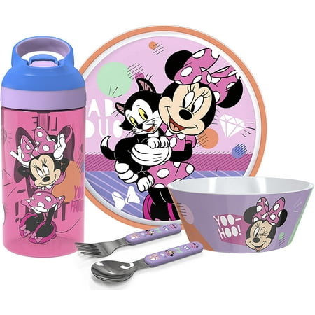 HTOOQ Disney Minnie Mouse Dinnerware 5 Piece Set Includes Plate, Bowl ...