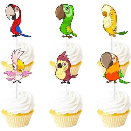 Pet Parrot Dessert Cupcake Topper Colorful Glitter Flying Birds Theme ...