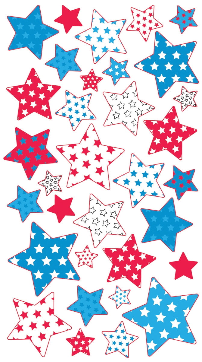 Sticko Stickers-Metallic Red, White & Blue Stars - Walmart.com