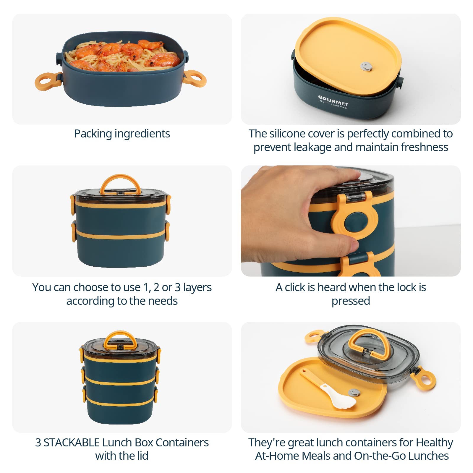 Buy 3-Tier Stacking Bento Box Adult Kids Lunch Box Stackable Containers Included , Leak-Proof ...