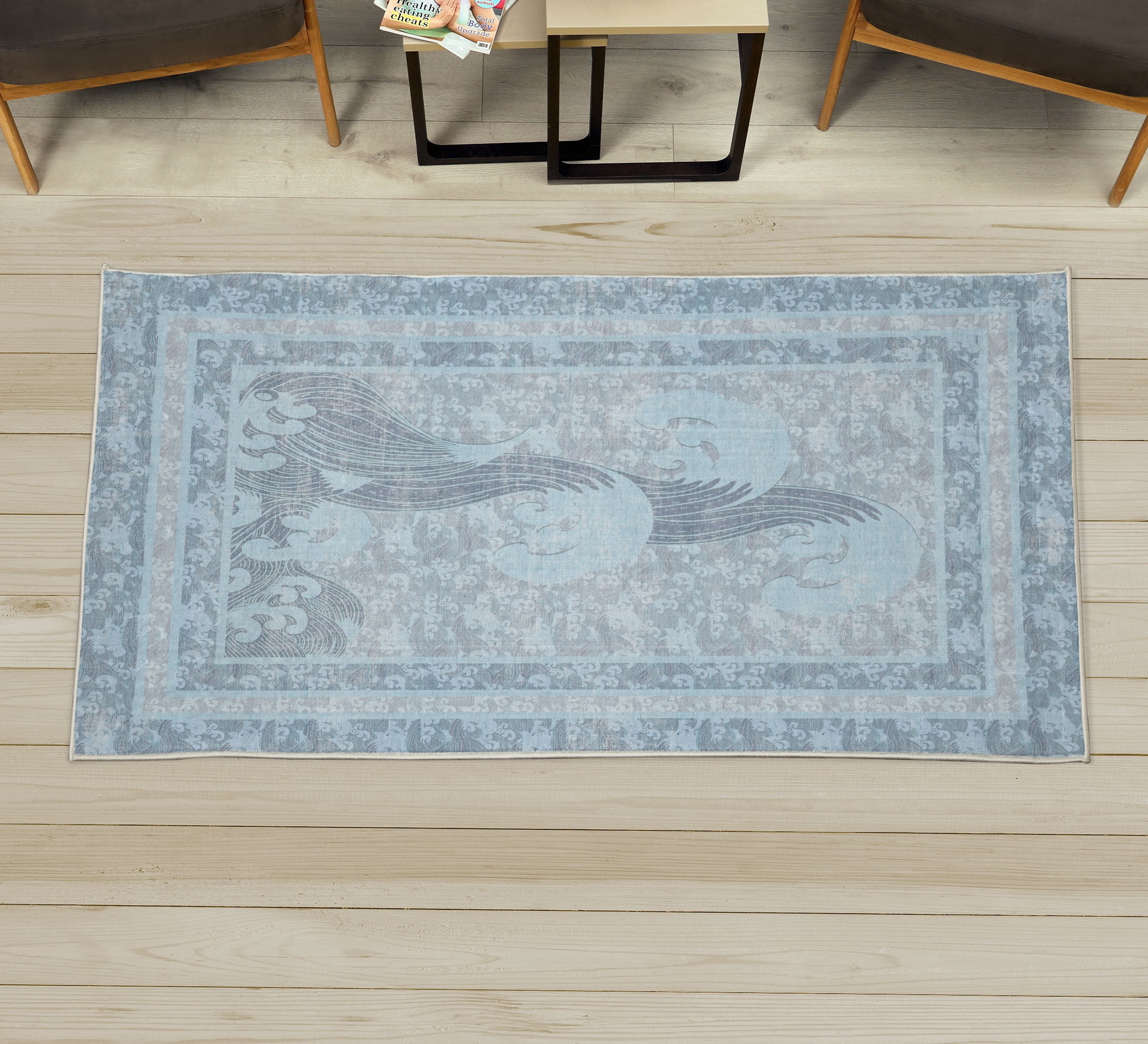 Asian Decorative Rug, Pastel Ethnic Japanese Waves Pattern Curving ...