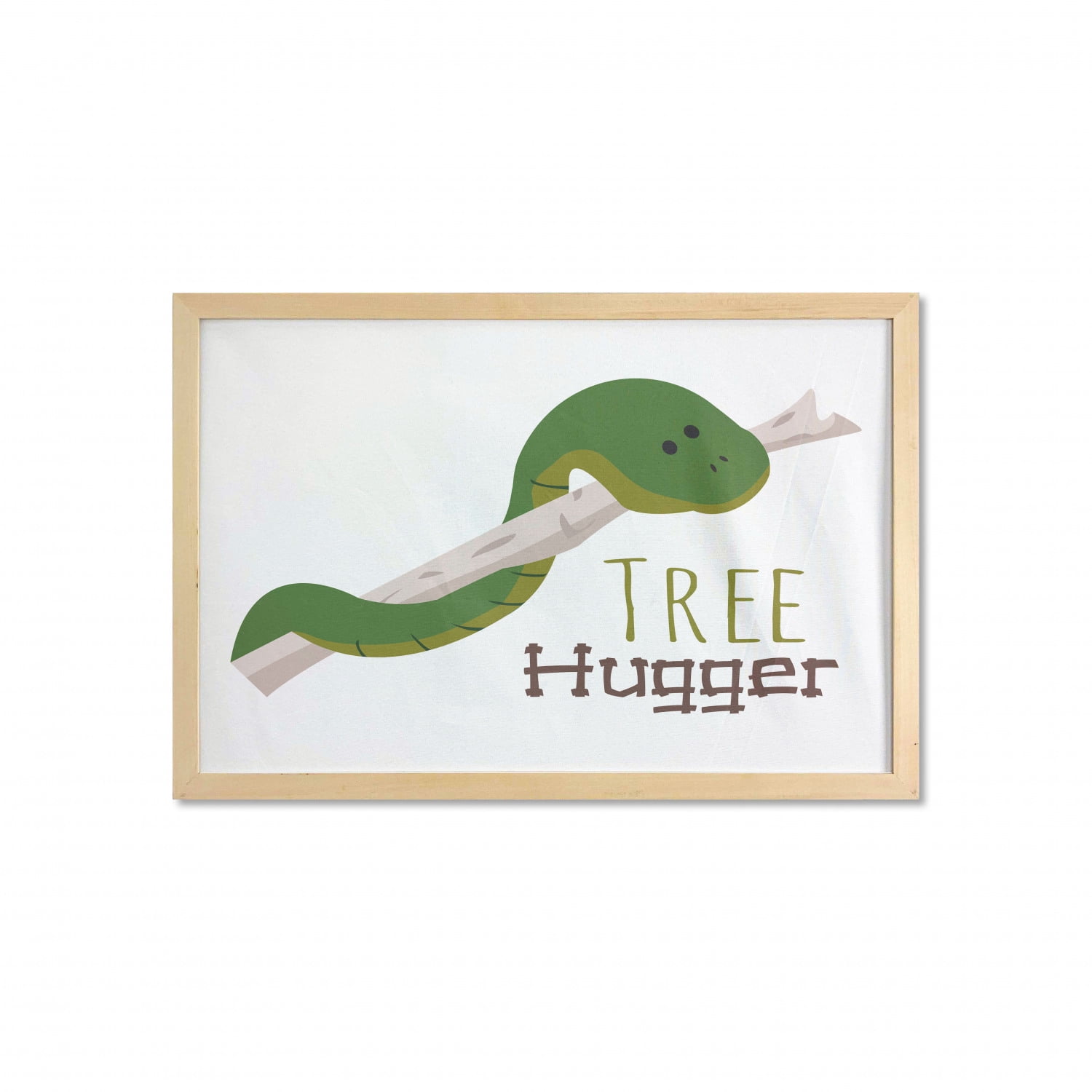 Reptile Wall Art with Frame, Cartoon Snake Hanging from Tree Hug Love ...