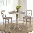 36" Round Bar Height Table with 12" Leaf and 2 X-back Stools - Washed ...