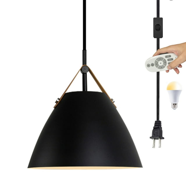 Kiven Plug in Pendant Light, Pulley Hanging Light Fixture with Black ...