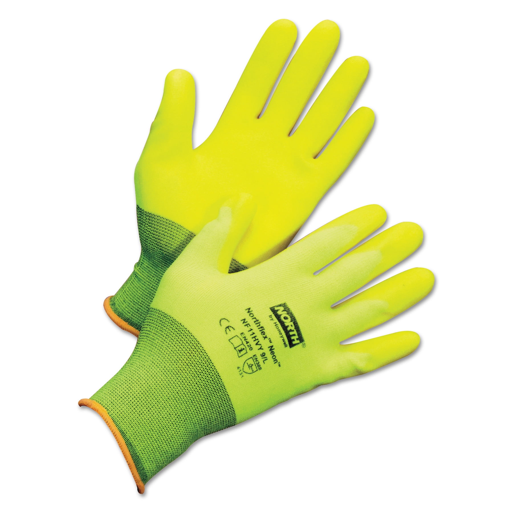 North by Honeywell NorthFlex Neon Hi-Viz PVC Palm Coated Gloves, Small ...