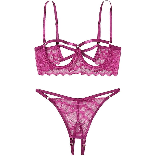 Womens 2 Piece Lingerie Set Sheer Lace Underwire Bralette Bra And