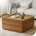 Dextrus Brown Coffee Table with Storage Drawers and Gold Handle for ...