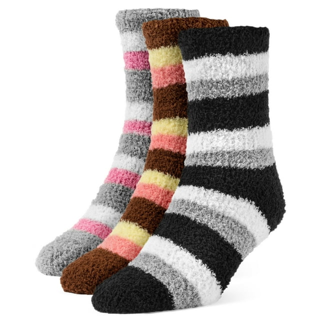 Galiva Women's Assorted Striped Fuzzy Crew Cozy Socks - 3 Pairs ...