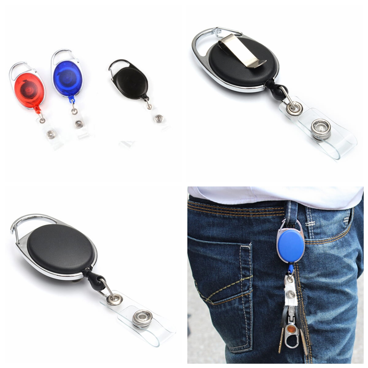 Retractable Recoil ID Badge Lanyard Name Tag Key Card Holder Chain Reel ...