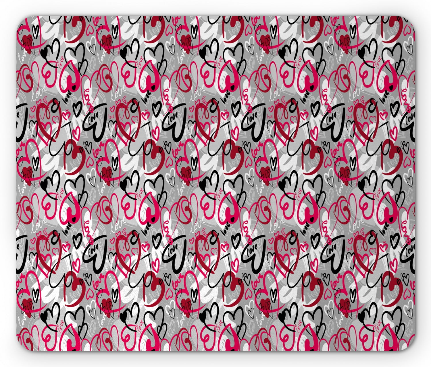 Love Mouse Pad, Romantic Random Hand Drawn Style Hearts and Love Words ...