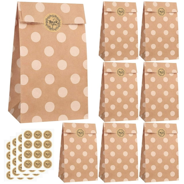 Elcoho 36 Pieces Mini White Dot Mini Kraft Paper Bags with 48 Stickers ...