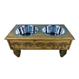 Iconic Pet Raised Wooden Pet Double Diner with Stainless Steel Bowls ...