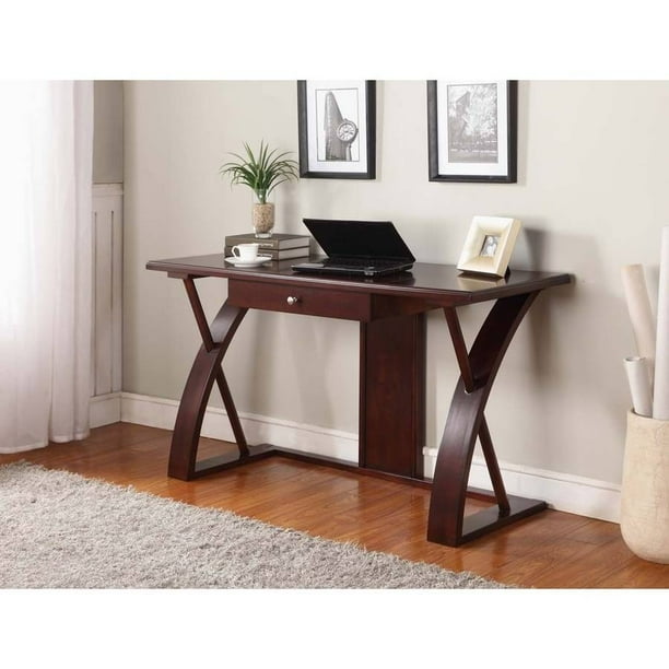 Roundhill Solid Wood Computer Desk, Cherry Brown - Walmart.com