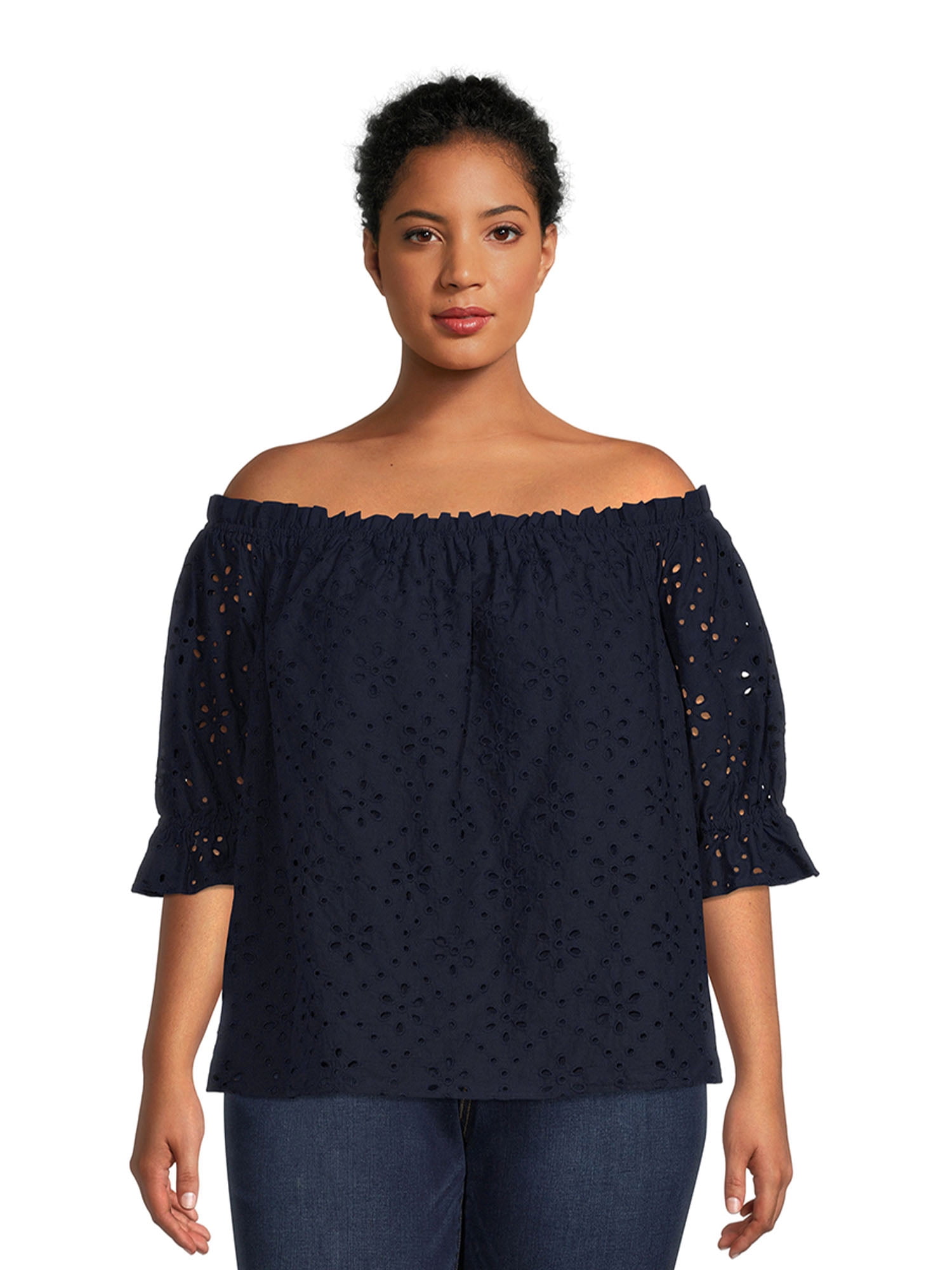 Terra & Sky Women's Plus Size Off The Shoulder Eyelet Top - Walmart.com