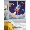 Cartoon Rocket Window Sheer Curtain Cloud Space Stars Cute Planet ...