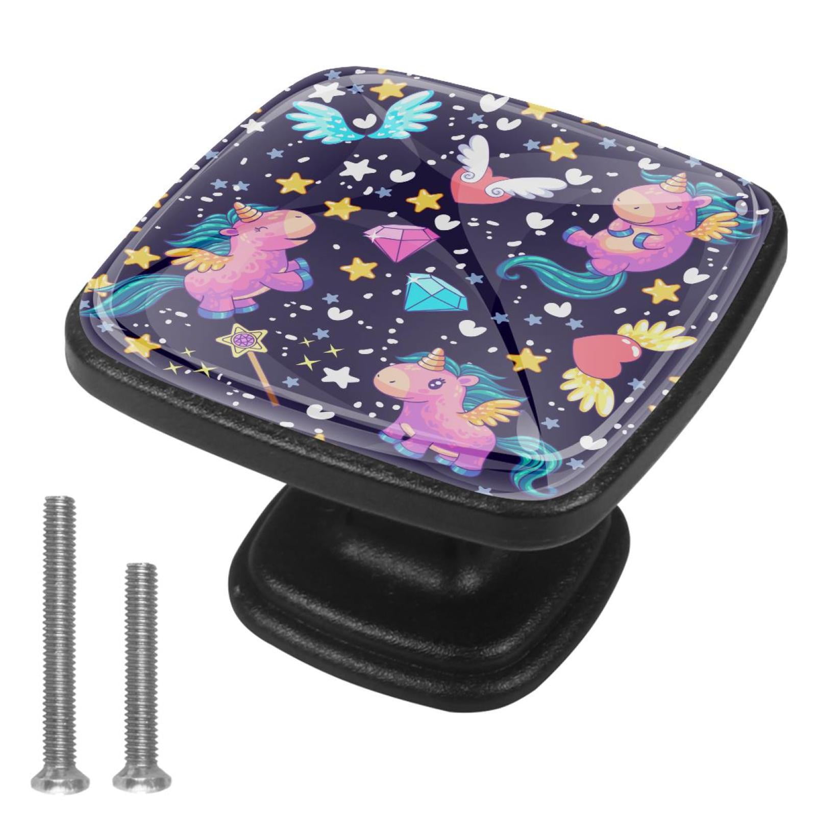 4 Pcs Cabinet Handle Drawer Pulls Unicorn Knobs with Screws Square ...