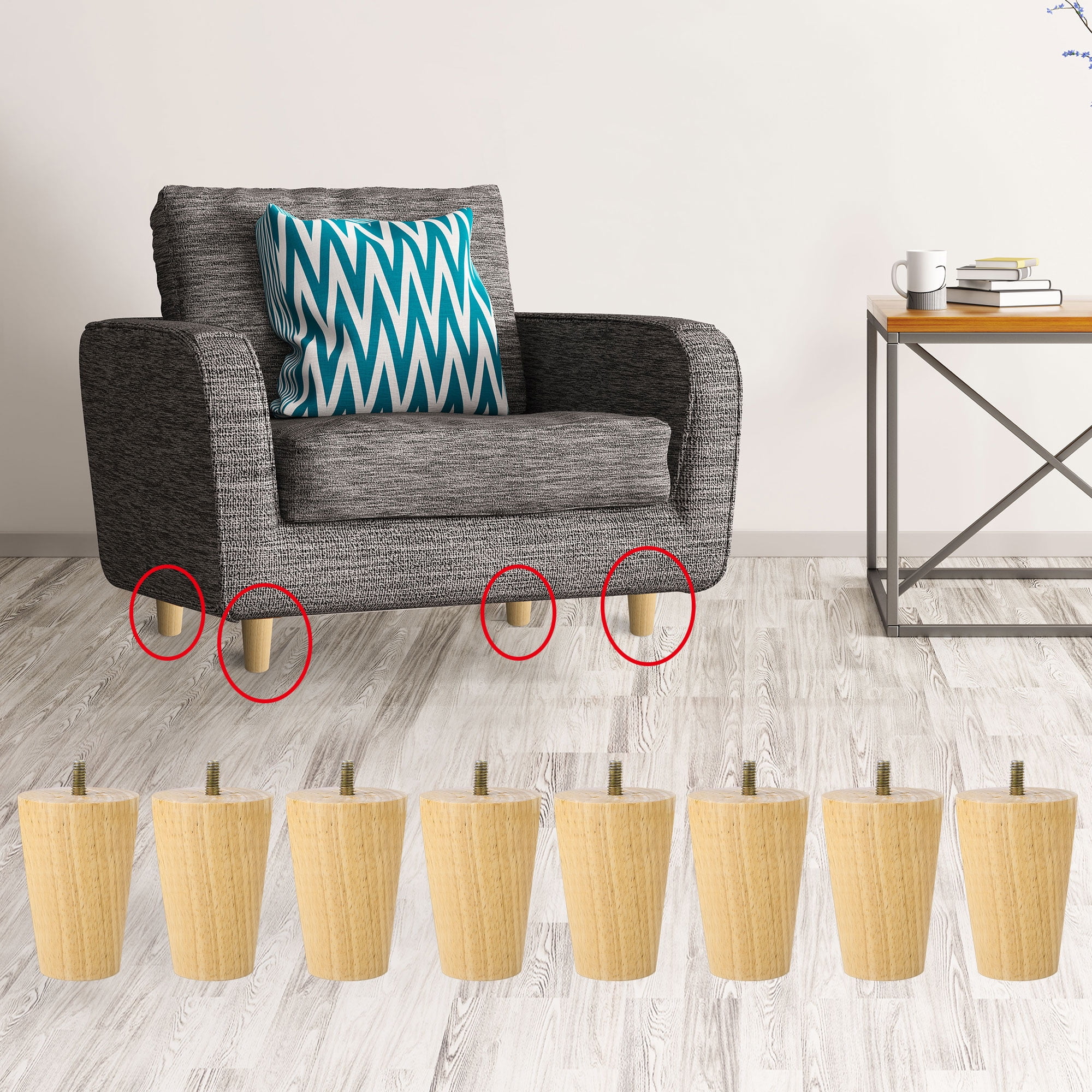 Uxcell Wood Furniture Legs 8Pcs, Wood Color Hardwood Legs for Sofa 4 ...