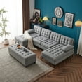 Ktaxon Convertible U-Shaped Sofa with Storage Ottoman, Light Gray Linen ...