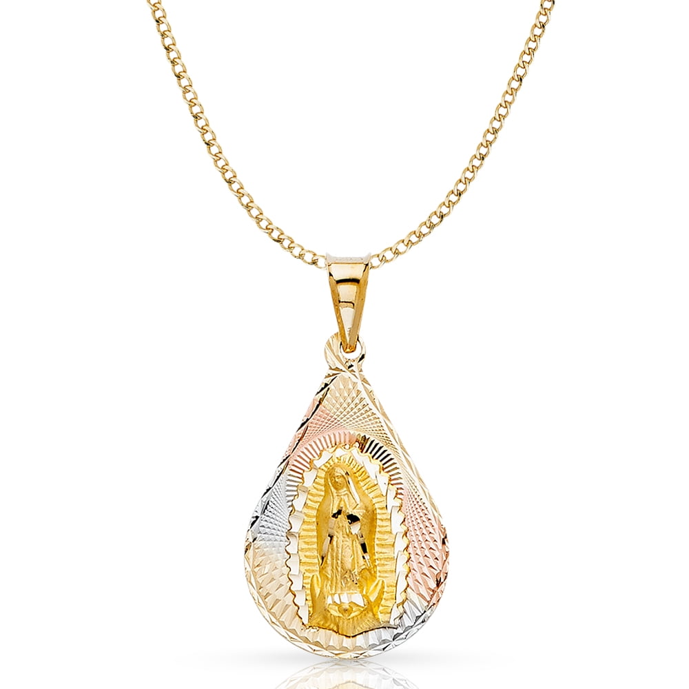14K Tri Color Gold Diamond Cut Our Lady of Guadalupe Stamp Charm ...
