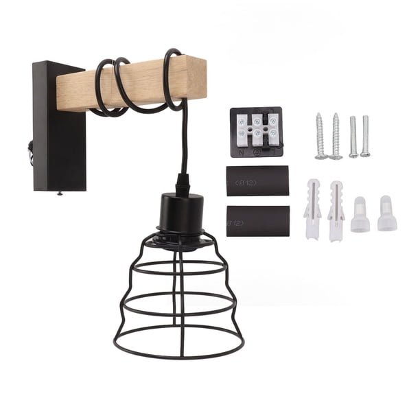 Hanging Wire Cage Lamp,Plug in Wire Cage Wire Wood Cage Wall Lamp Wire ...