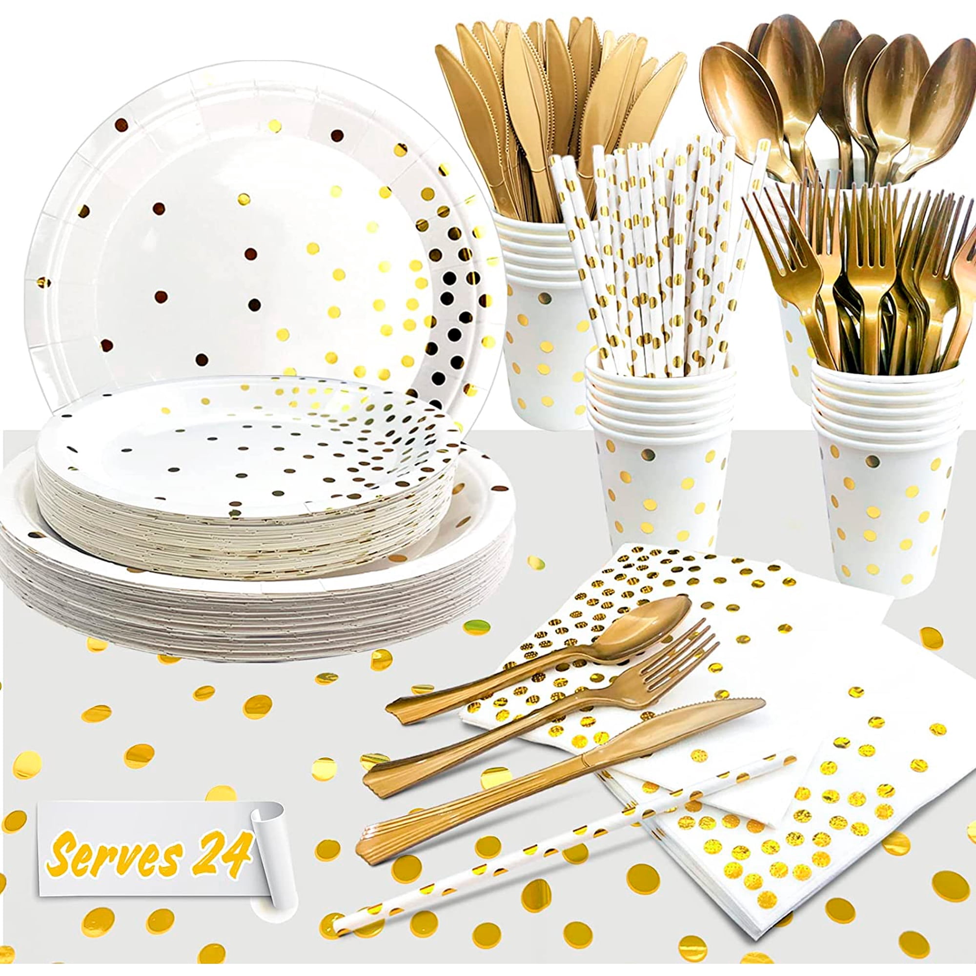 Click here for Elifjoydeco White And Gold Party Supplies  193pcs... prices