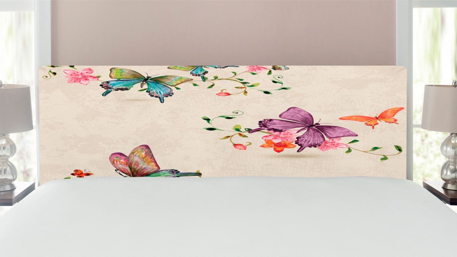 Butterfly Headboard, Springtime Flying Moths on Vintage Style ...