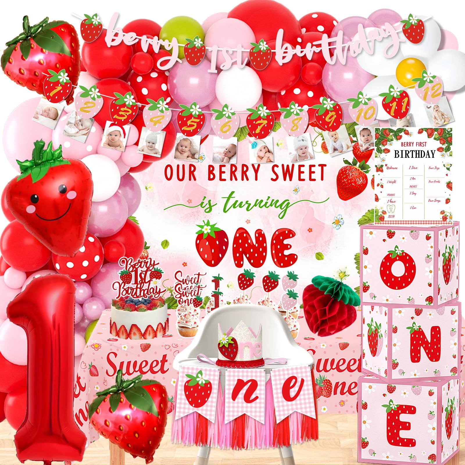 Click here for Fantspati Berry First Birthday Decor Strawberry 1s... prices