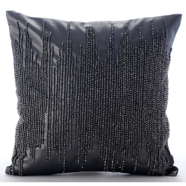 Pillow Case With Zipper, Grey Pillow Shams, Metallic Beaded Club Lounge ...